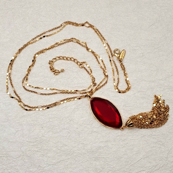 Style & Co. | Jewelry | Style Co Red Rhinestone Gold Tone Chains Tassel ...